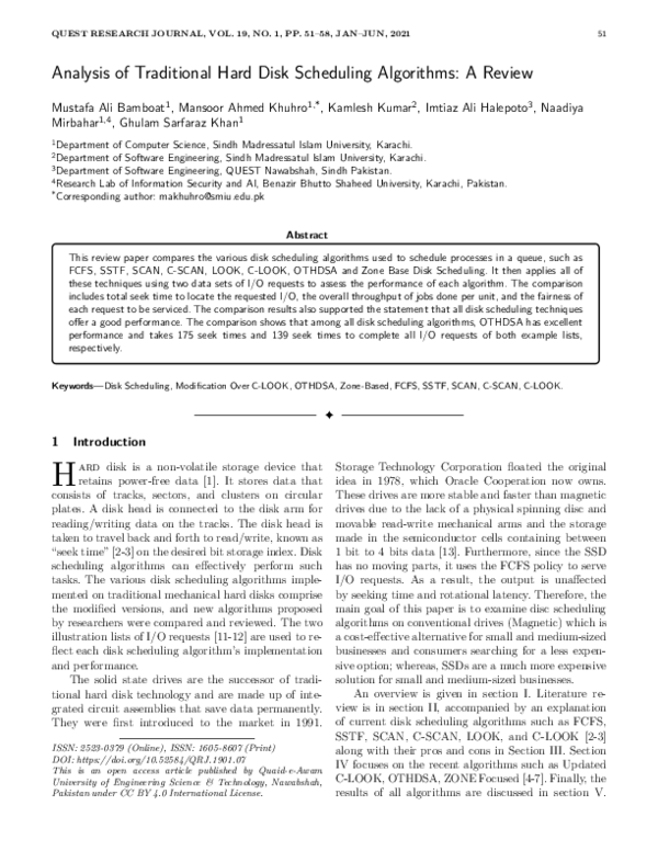 (PDF) Analysis of Traditional Hard Disk Scheduling Algorithms: A Review