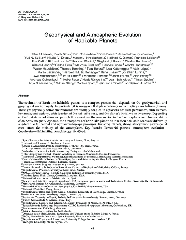 (PDF) Geophysical and Atmospheric Evolution of Habitable Planets