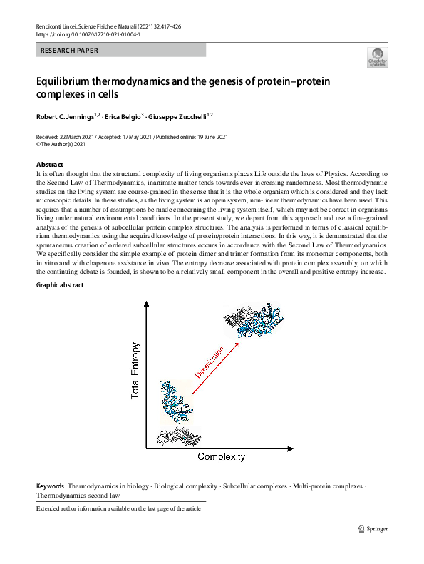 (PDF) Equilibrium thermodynamics and the genesis of protein–protein ...