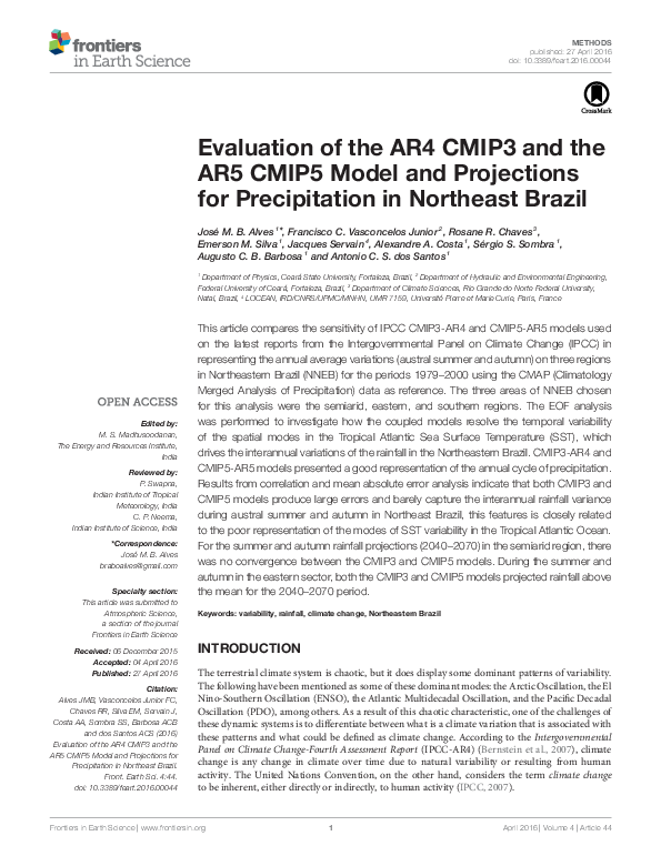 (PDF) Evaluation of the AR4 CMIP3 and the AR5 CMIP5 Model and ...