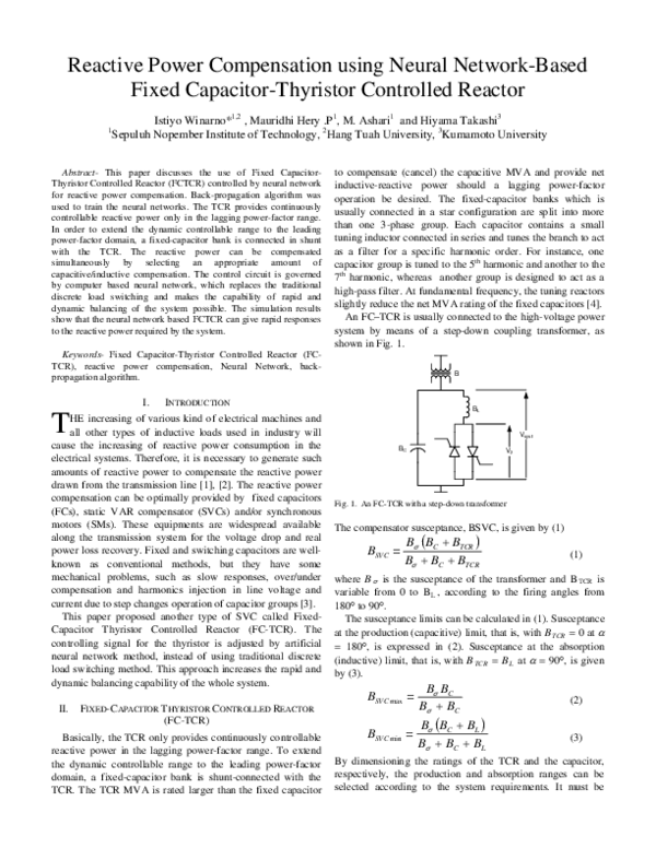 (PDF) Reactive Power Compensation using Neural Network-Based Fixed Capacitor-Thyristor ...
