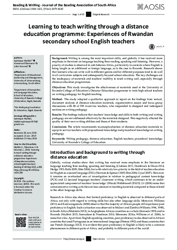 (PDF) Learning to teach writing through a distance education programme ...