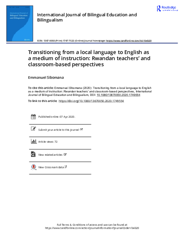 (PDF) Transitioning from a local language to English as a medium of ...