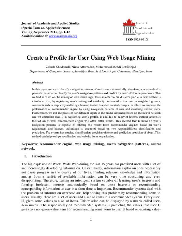 Pdf Create A Profile For User Using Web Usage Mining Zeinab Khademali