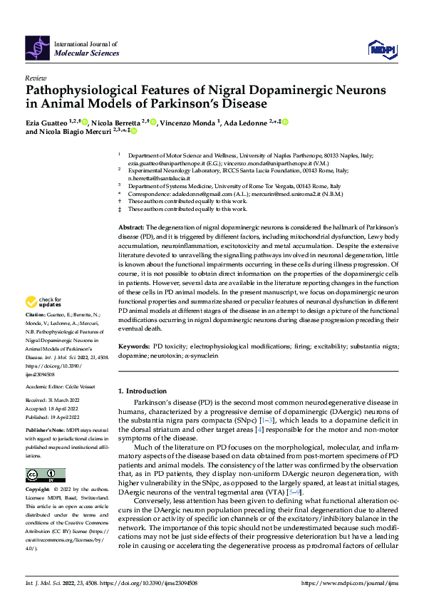 (PDF) Pathophysiological Features of Nigral Dopaminergic Neurons in Animal Models of Parkinson’s ...
