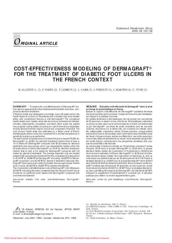 (PDF) Cost-effectiveness modeling of Dermagraft for the treatment of ...