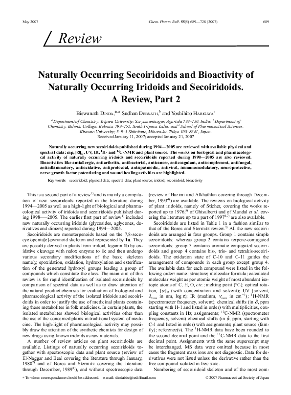 (PDF) Naturally Occurring Secoiridoids and Bioactivity of Naturally ...