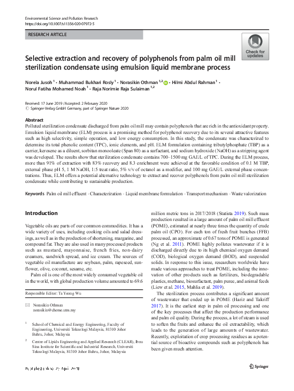 (PDF) Selective extraction and recovery of polyphenols from palm oil mill sterilization ...