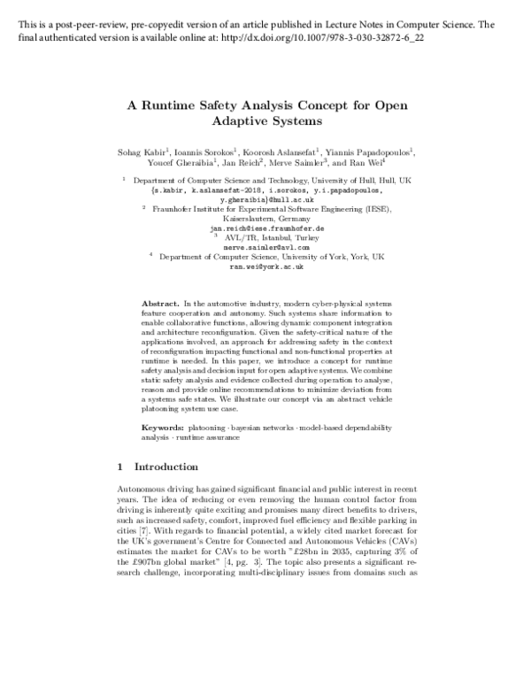 (PDF) A Runtime Safety Analysis Concept for Open Adaptive Systems