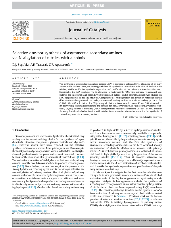 (PDF) Selective one-pot synthesis of asymmetric secondary amines via N-alkylation of nitriles ...