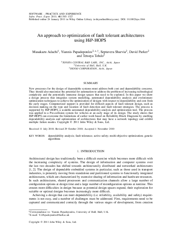 (PDF) An approach to optimization of fault tolerant architectures using HiP-HOPS