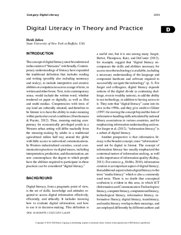 (PDF) Digital Literacy in Theory and Practice