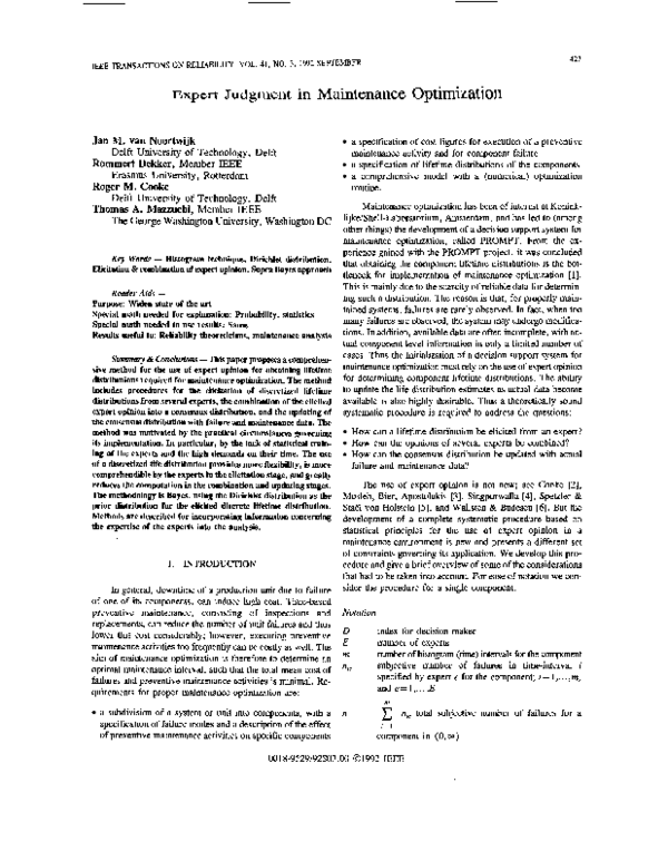 (PDF) Expert judgment in maintenance optimization