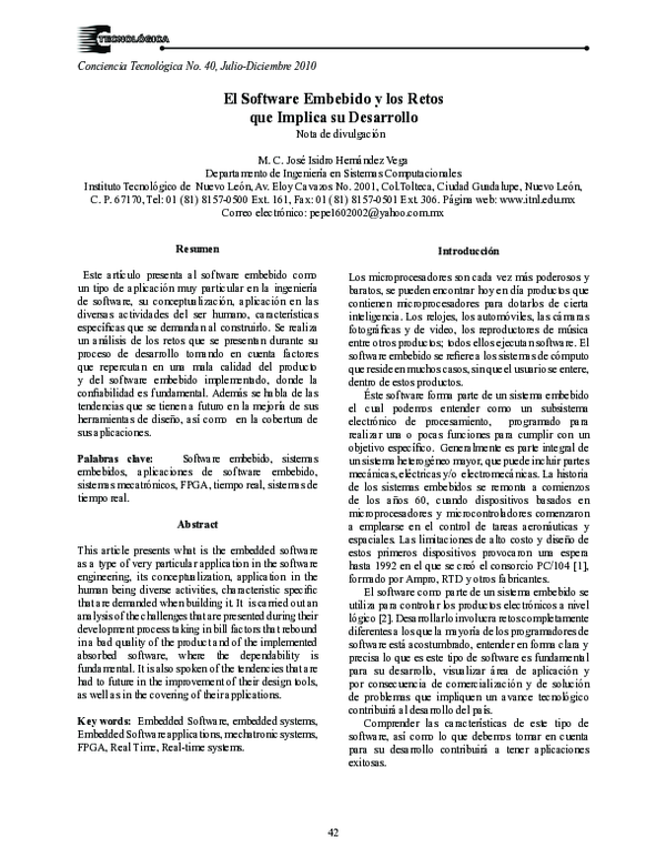 (PDF) El Software Embebido y los Retos que Implica su Desarrollo