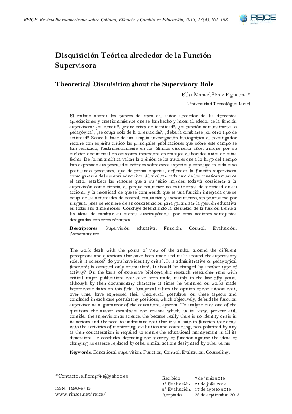 (PDF) Theoretical Disquisition about the Supervisory Role | Elfio Pérez ...
