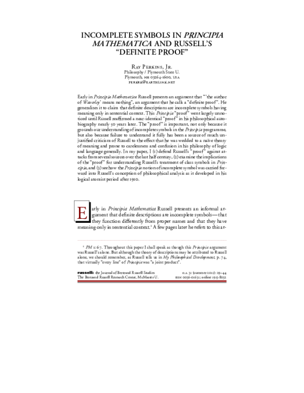 (PDF) Incomplete Symbols in Principia Mathematica and Russell’s ...