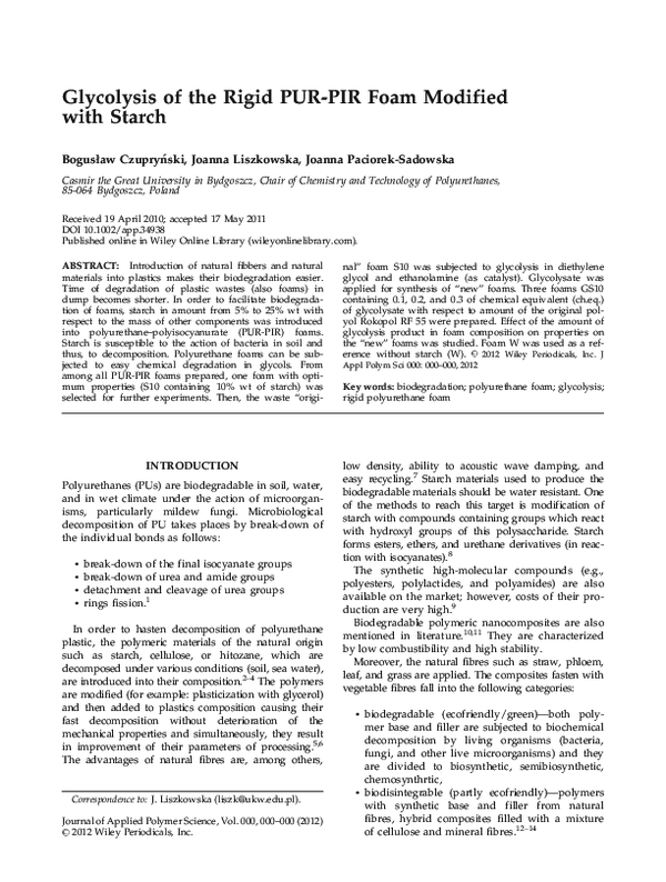 (PDF) Glycolysis of the rigid PUR-PIR foam modified with starch