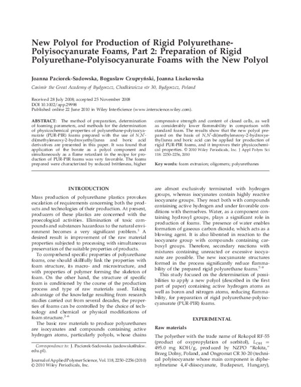 (PDF) New polyol for production of rigid polyurethane-polyisocyanurate ...
