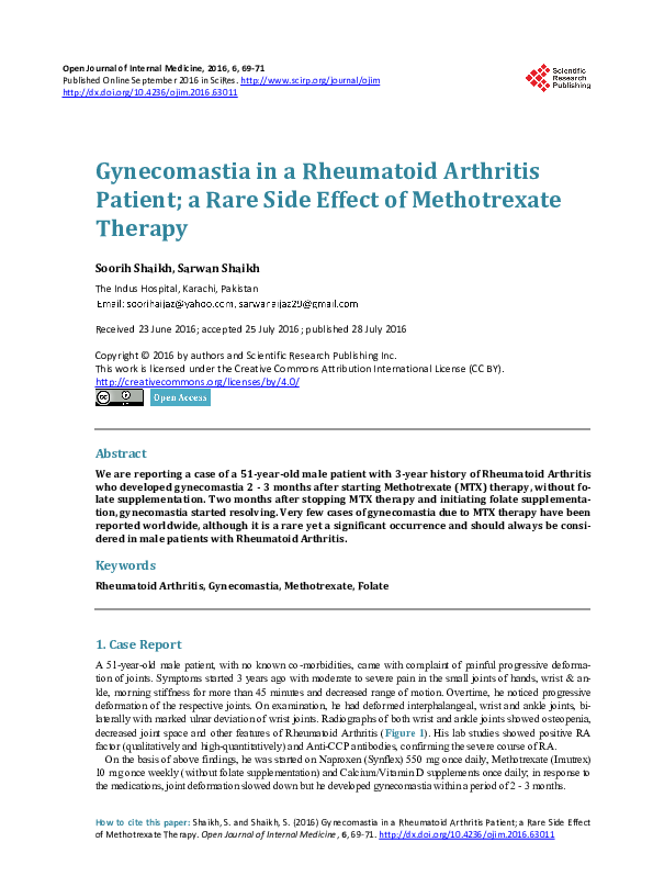 (PDF) Gynecomastia in a Rheumatoid Arthritis Patient; a Rare Side ...