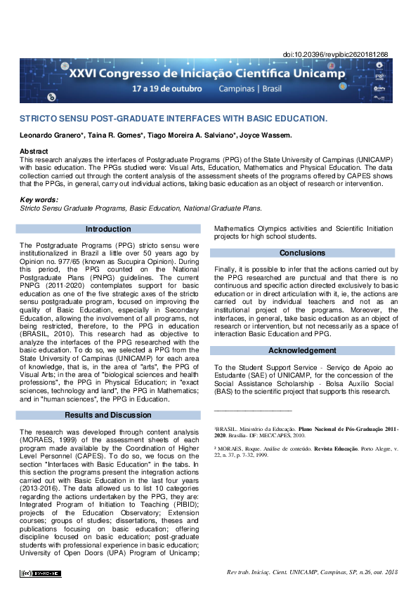 (PDF) Stricto sensu post-graduate interfaces with basic education