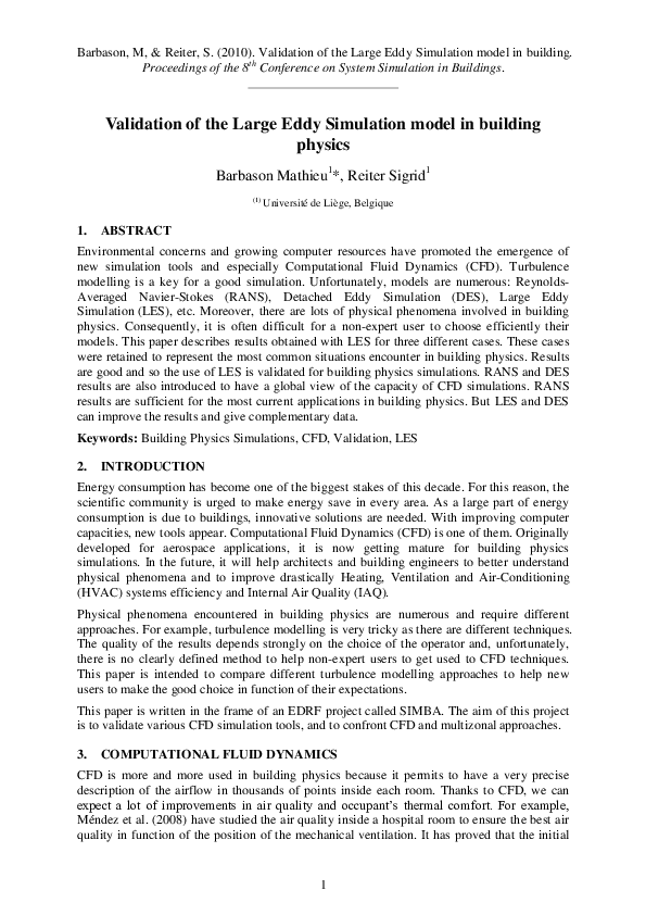 (PDF) Validation of the Large Eddy Simulation model in building