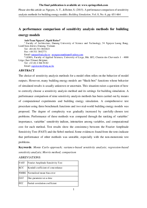 A Performance Comparison Of Sensitivity Analysis Methods For Building Energy Models