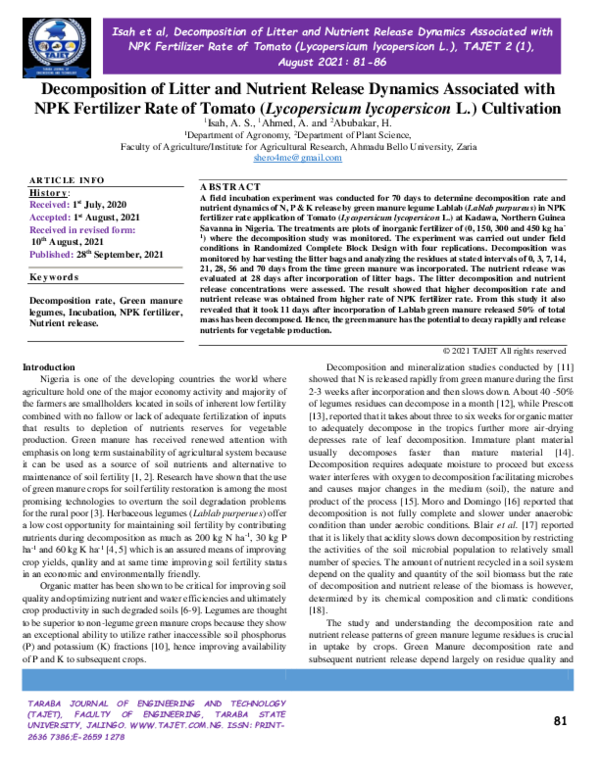 (PDF) Decomposition of Litter and Nutrient Release Dynamics Associated with NPK Fertilizer Rate ...