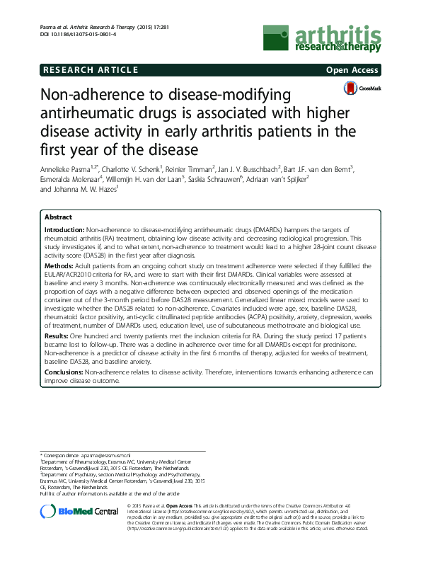 (PDF) Non-adherence to disease-modifying antirheumatic drugs is ...