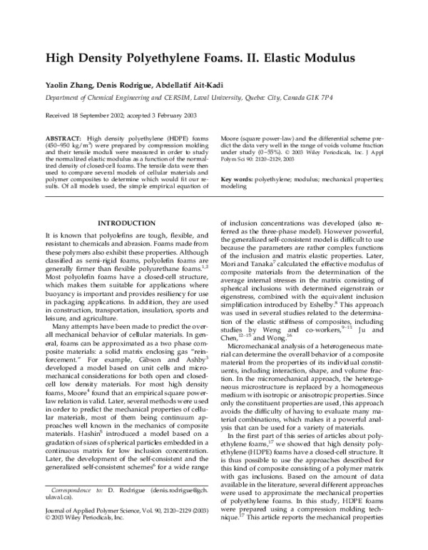 Pdf High Density Polyethylene Foams Ii Elastic Modulus