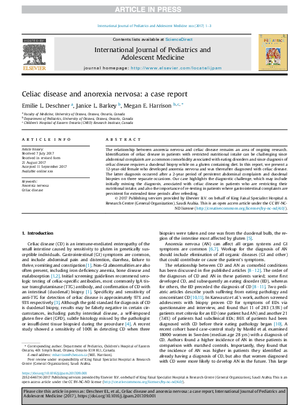 (PDF) Celiac disease and anorexia nervosa: a case report