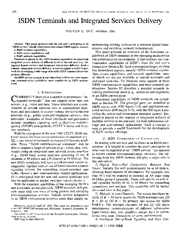 (PDF) ISDN Terminals and Integrated Services Delivery
