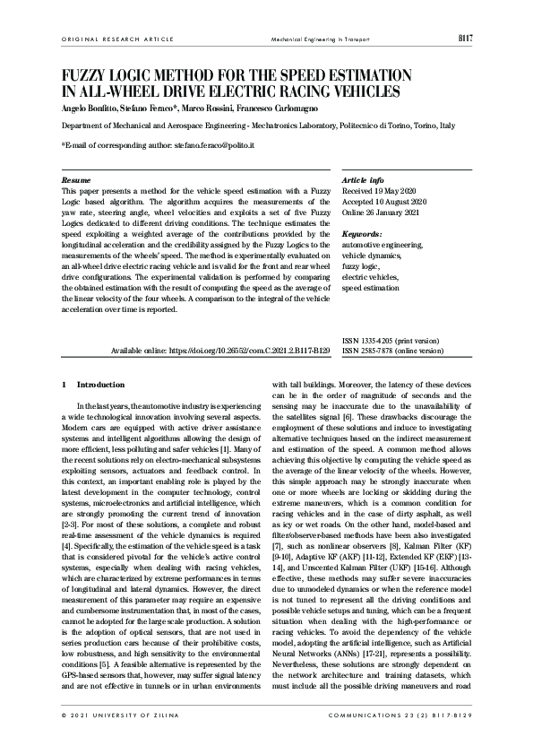 (PDF) Fuzzy Logic Method for the Speed Estimation in All-Wheel Drive ...