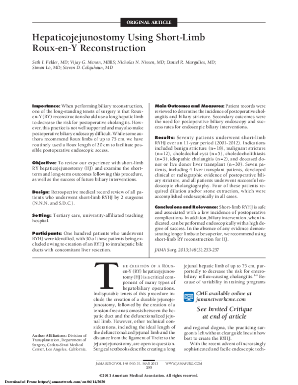 (PDF) Hepaticojejunostomy using short-limb Roux-en-Y reconstruction