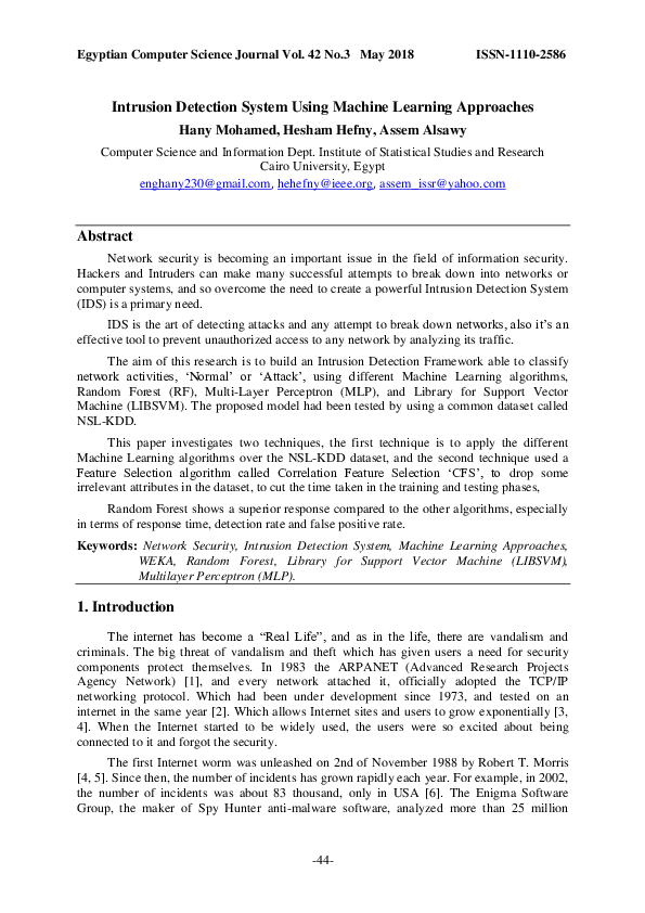 (PDF) Intrusion Detection System Using Machine Learning Approaches (PDF) Intrusion Detection System Using Machine Learning Approaches