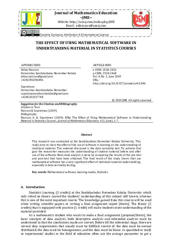 (PDF) The Effect of Using Mathematical Software in Understanding ...