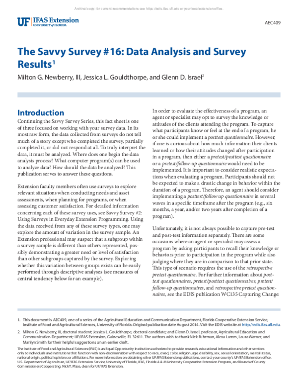 (PDF) Savvy Survey #16: Data Analysis and Survey Results