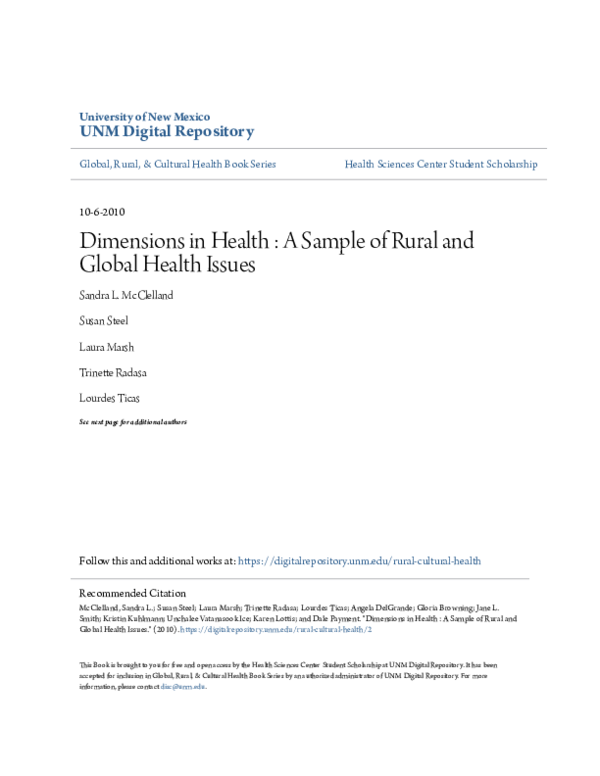 (PDF) Dimensions in Health: A Sample of Rural and Global Health Issues