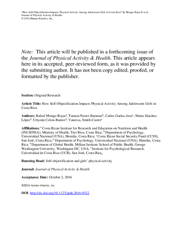 (PDF) How Self-Objectification Impacts Physical Activity Among ...