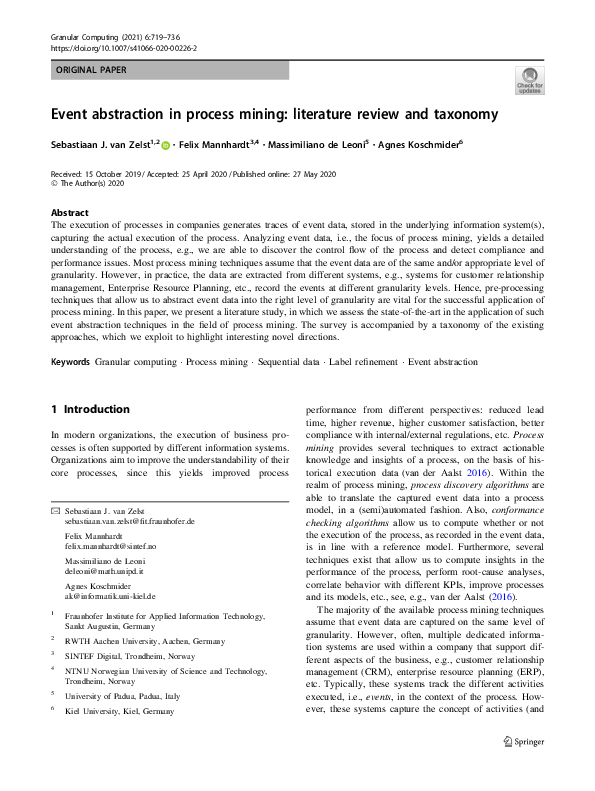 (PDF) Event abstraction in process mining: literature review and taxonomy