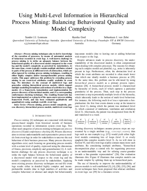 (PDF) Using Multi-Level Information in Hierarchical Process Mining: Balancing Behavioural ...
