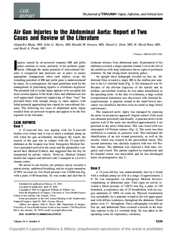 (PDF) Air Gun Injuries to the Abdominal Aorta