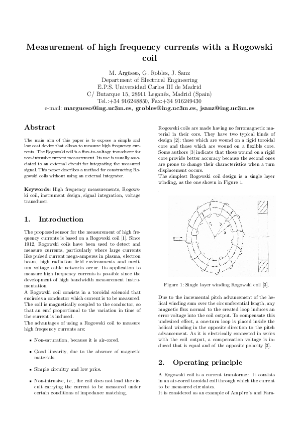 (PDF) Measurement of high frequency currents with a Rogowski coil