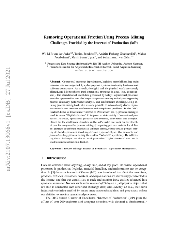 (PDF) Removing Operational Friction Using Process Mining: Challenges Provided by the Internet of ...
