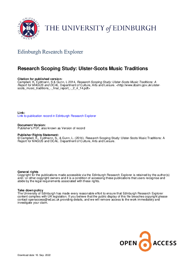 (PDF) Research Scoping Study: Ulster-Scots Music Traditions: A Report ...