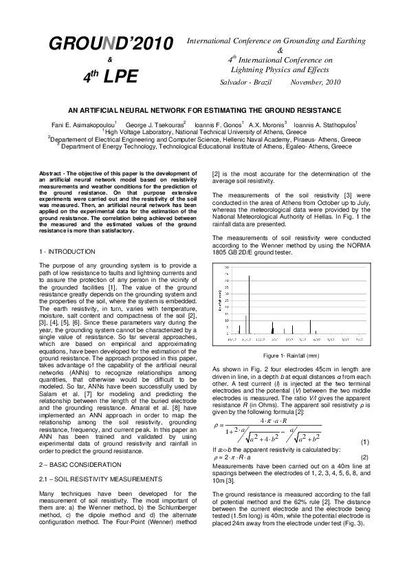 (PDF) An Artificial Neural Network for Estimating the Ground Resistance