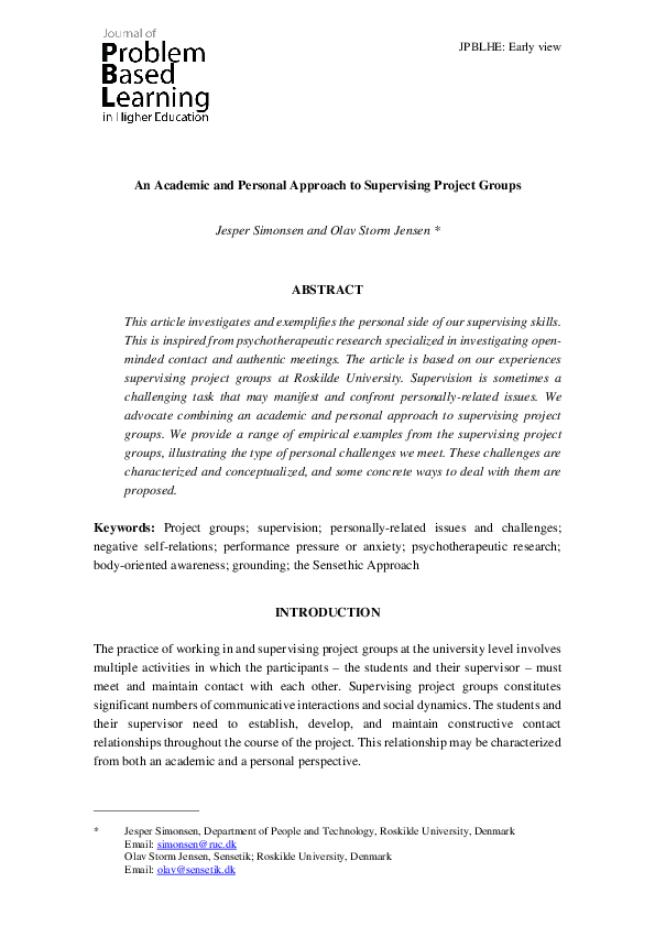 (PDF) An Academic and Personal Approach to Supervising Project Groups ...