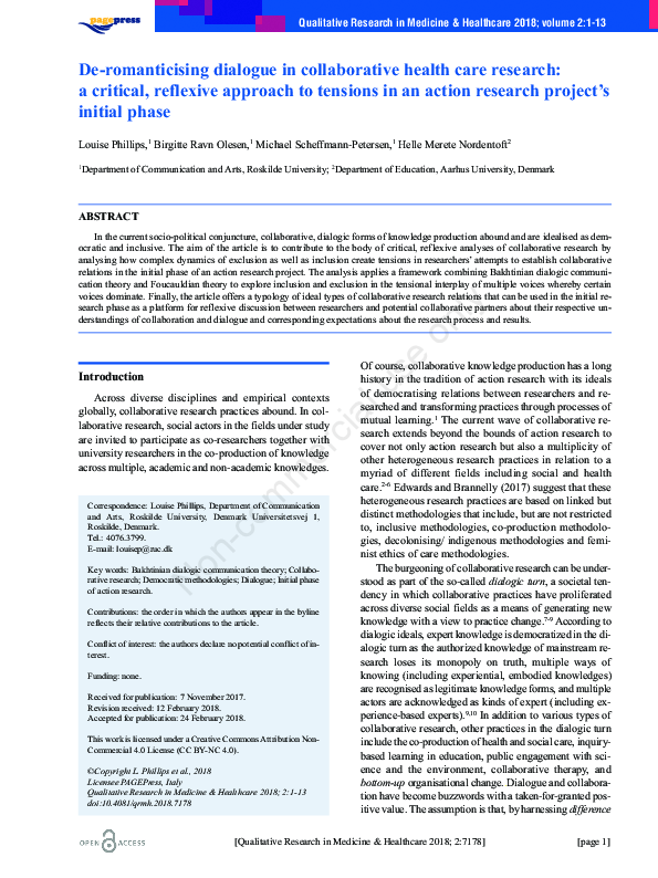 (PDF) De-romanticising dialogue in collaborative health care research ...