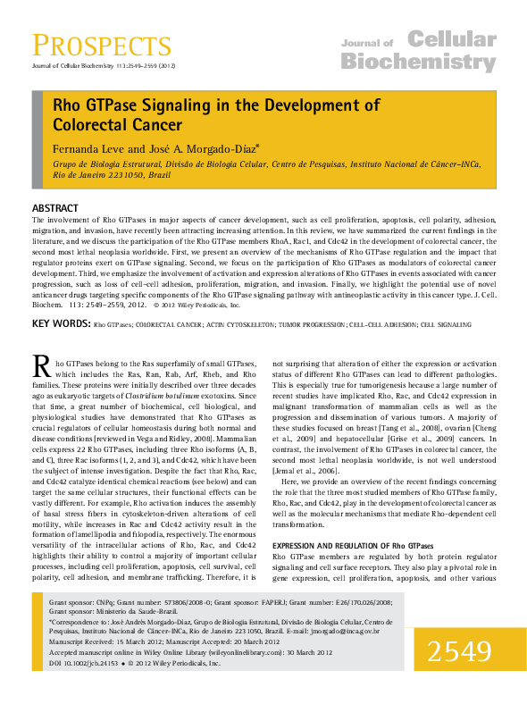 (PDF) Rho GTPase signaling in the development of colorectal cancer ...