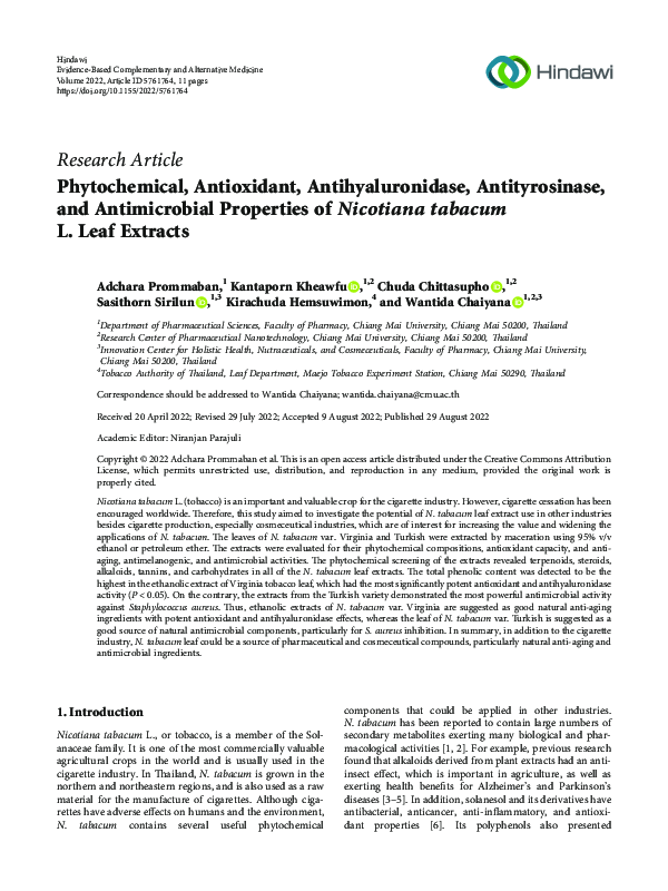 (PDF) Phytochemical, Antioxidant, Antihyaluronidase, Antityrosinase, and Antimicrobial ...