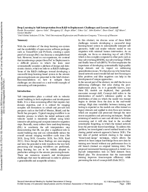(PDF) Deep learning in salt interpretation from R&D to deployment: Challenges and lessons learned